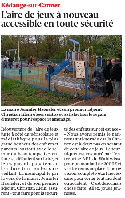 RL 13.04.24 - L'aire de jeux à nouveau accessible en toute sécurité ...